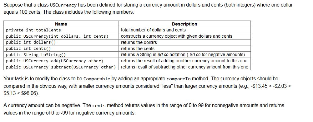 Solved Suppose that a class USCurrency has been defined for | Chegg.com