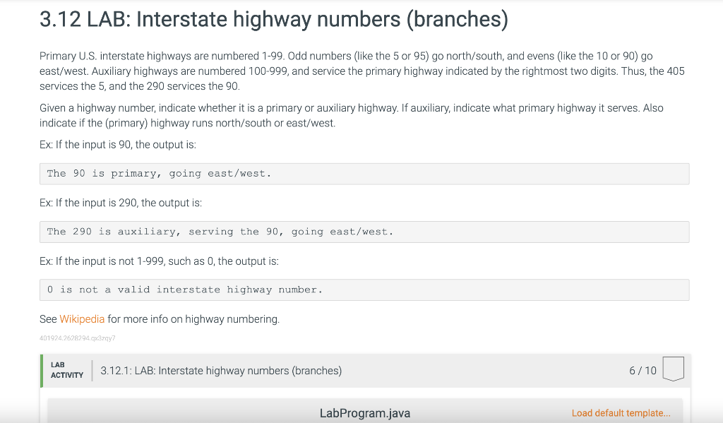 Solved 3.12 LAB: Interstate highway numbers (branches) | Chegg.com