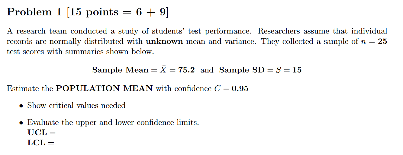 Solved Problem 1[15 points =6+9] A research team conducted a | Chegg.com