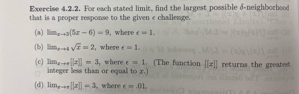Solved 0-3 = Exercise 4.2.2. For each stated limit, find the | Chegg.com