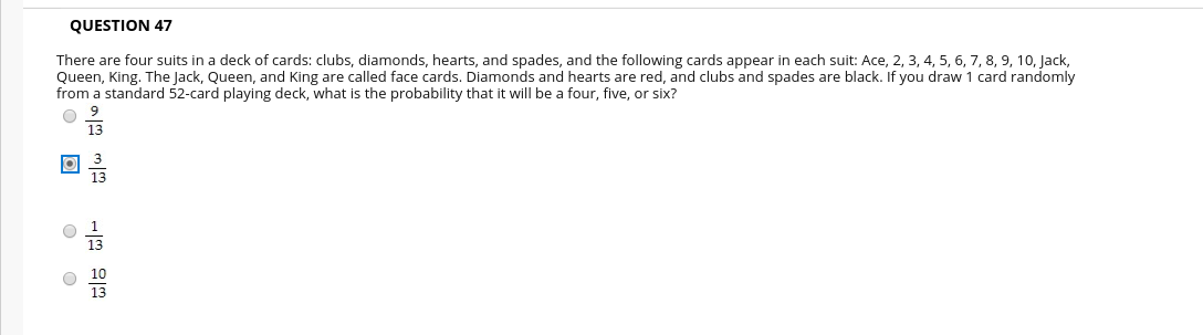 Solved QUESTION 47 There are four suits in a deck of cards: | Chegg.com