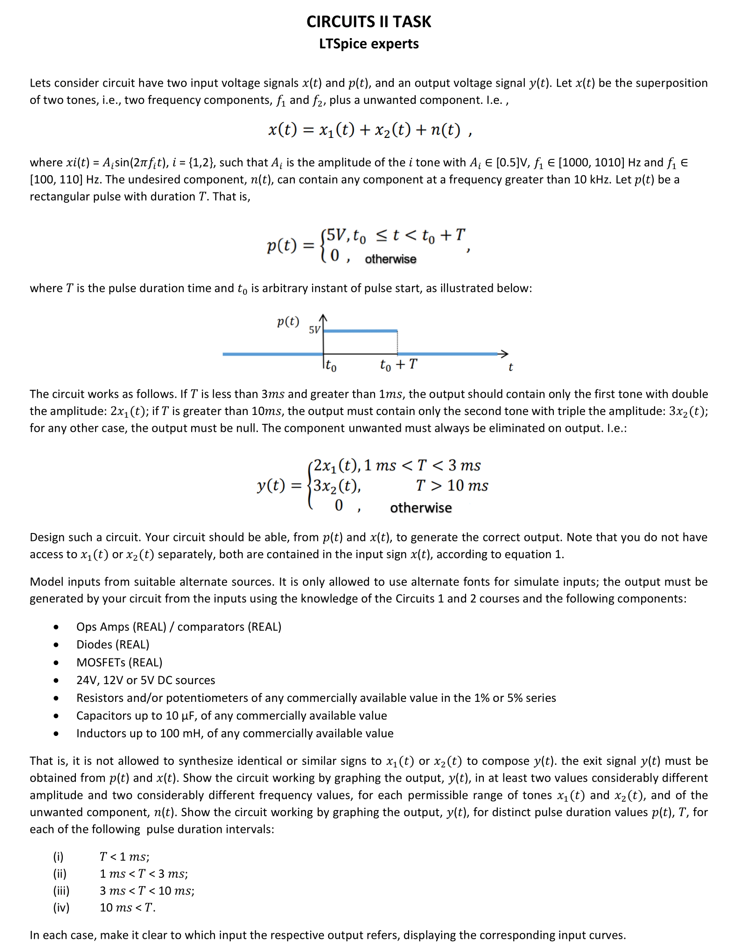 CIRCUITS II TASK LTSpice experts Lets consider | Chegg.com