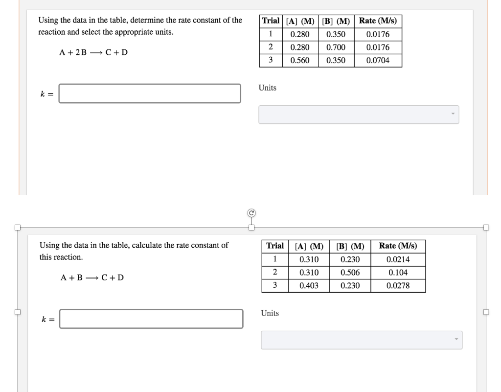 Solved Trial [A] (M) [B] (M)Rate (M/s) Using the data in the | Chegg.com