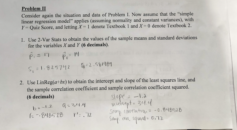 Problem II Consider again the situation and data of | Chegg.com
