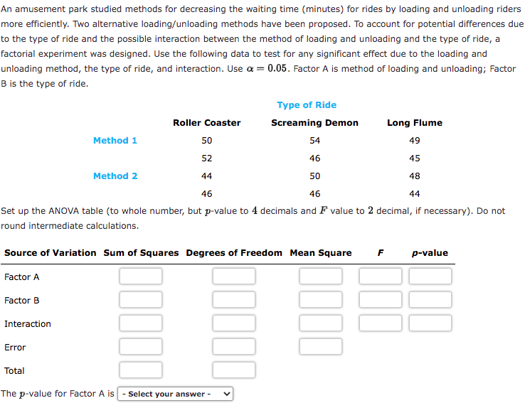 Solved An amusement park studied methods for decreasing the | Chegg.com