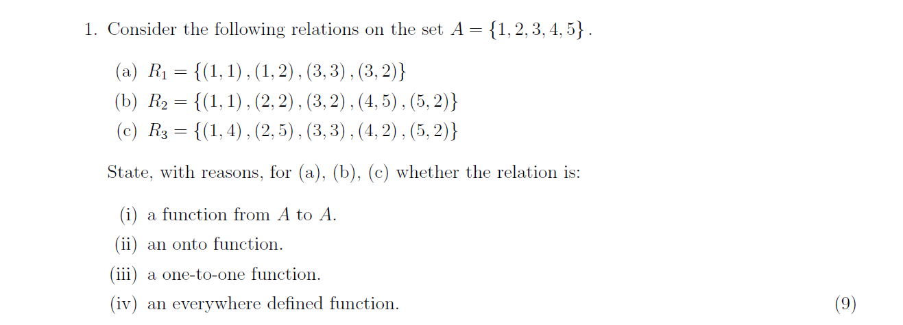 Solved 1. Consider the following relations on the set A = | Chegg.com