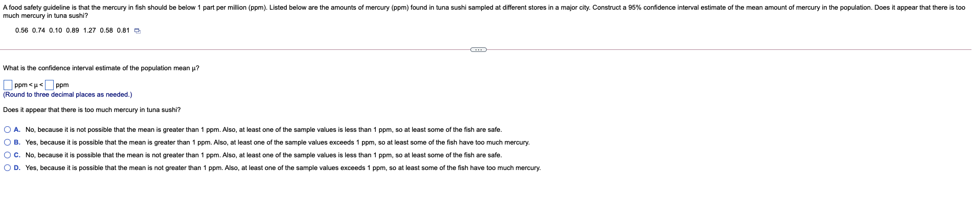 Solved A food safety guideline is that the mercury in fish | Chegg.com