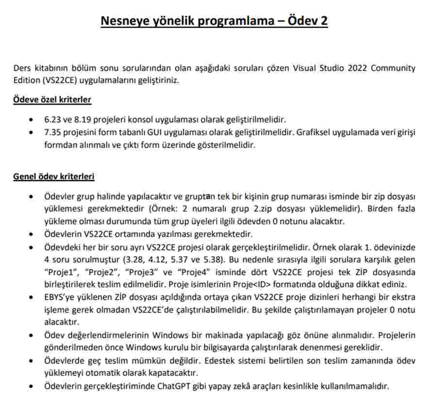 Nesneye yönelik programlama - Ödev 2Ders kitabının | Chegg.com