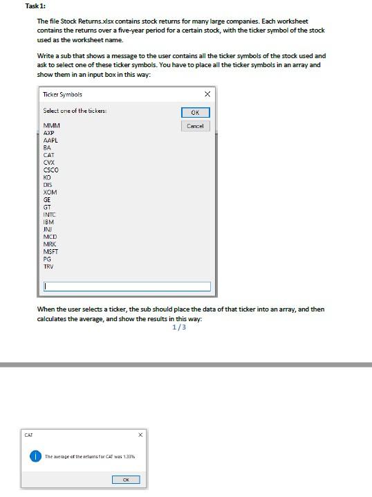 Solved Iask 1: The file Stock Returns.xlsx contains stock | Chegg.com