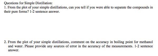 Solved Questions for Simple Distillation: 1. From the plot | Chegg.com