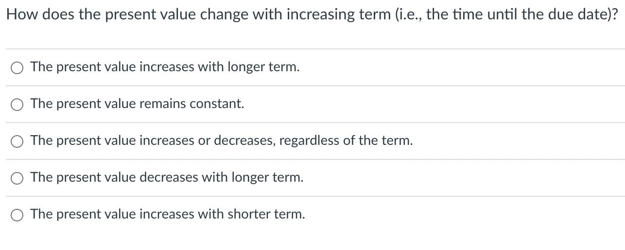 Solved How does the present value change with increasing | Chegg.com