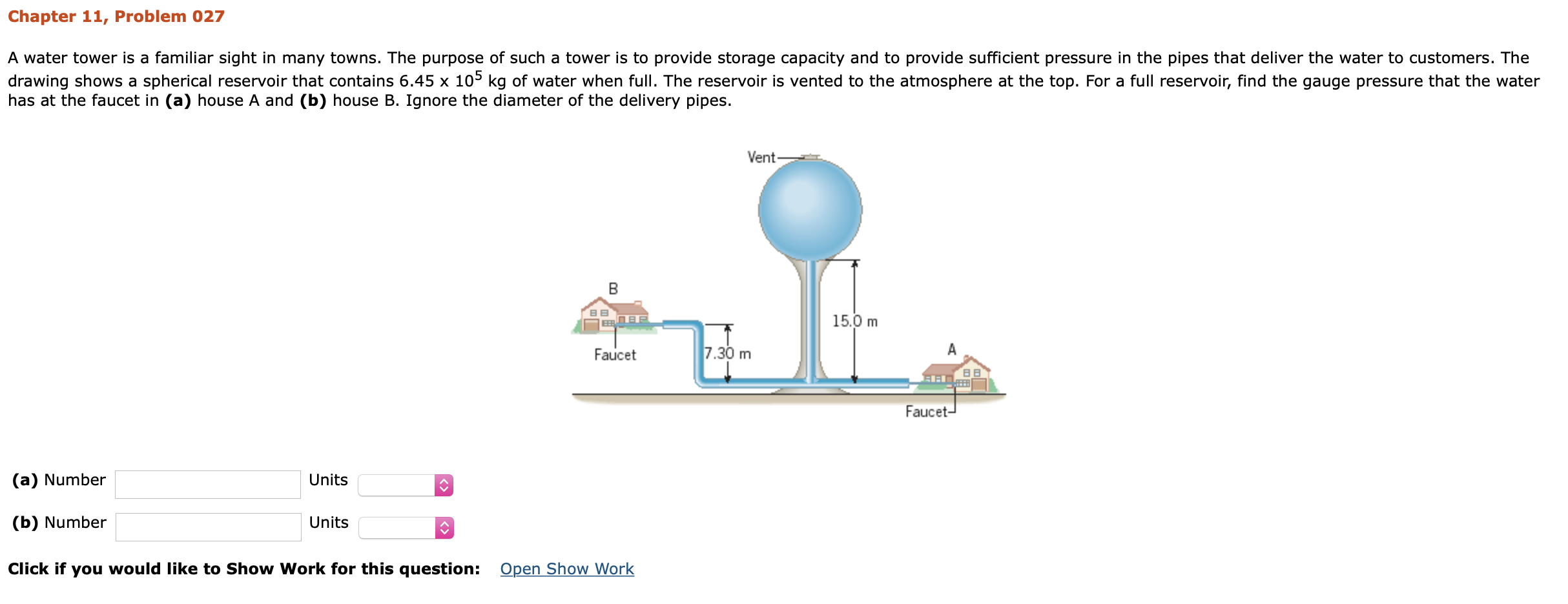 Solved Chapter 11, Problem 027 A water tower is a familiar | Chegg.com