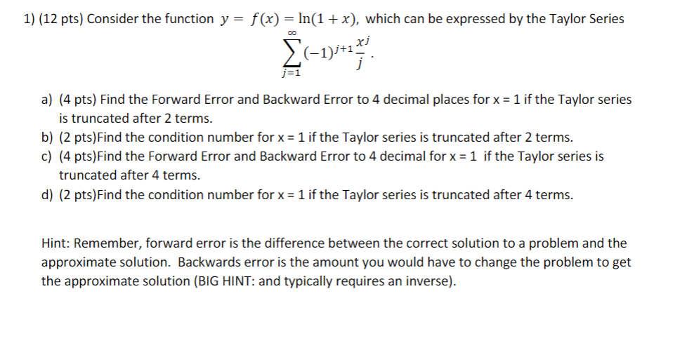 Solved (12 pts) Consider the function y=f(x)=ln(1+x), which | Chegg.com