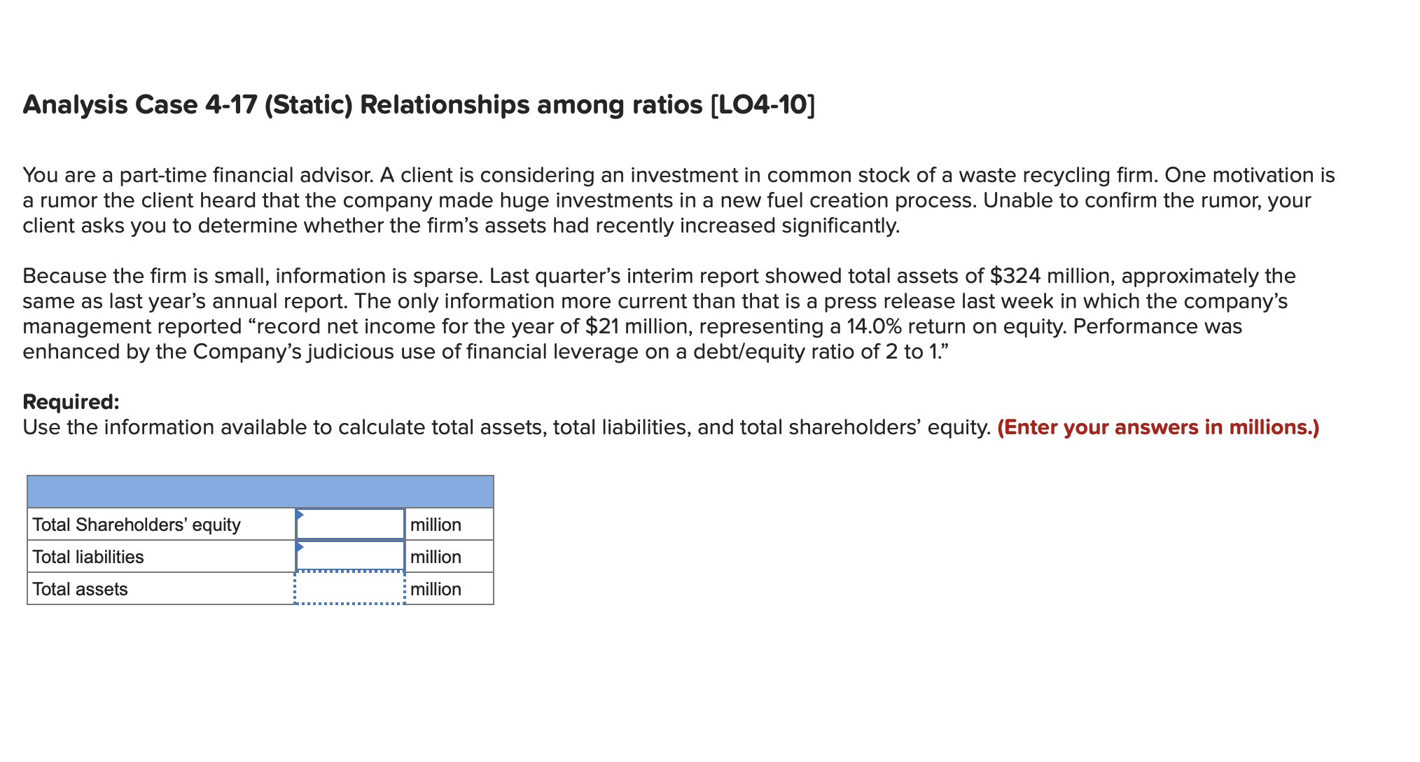 Solved Analysis Case 4-17 (Static) Relationships among | Chegg.com
