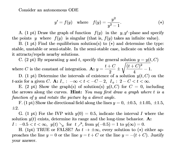 Solved Consider an autonomous ODE y-f(v) where f()- A. (1 | Chegg.com