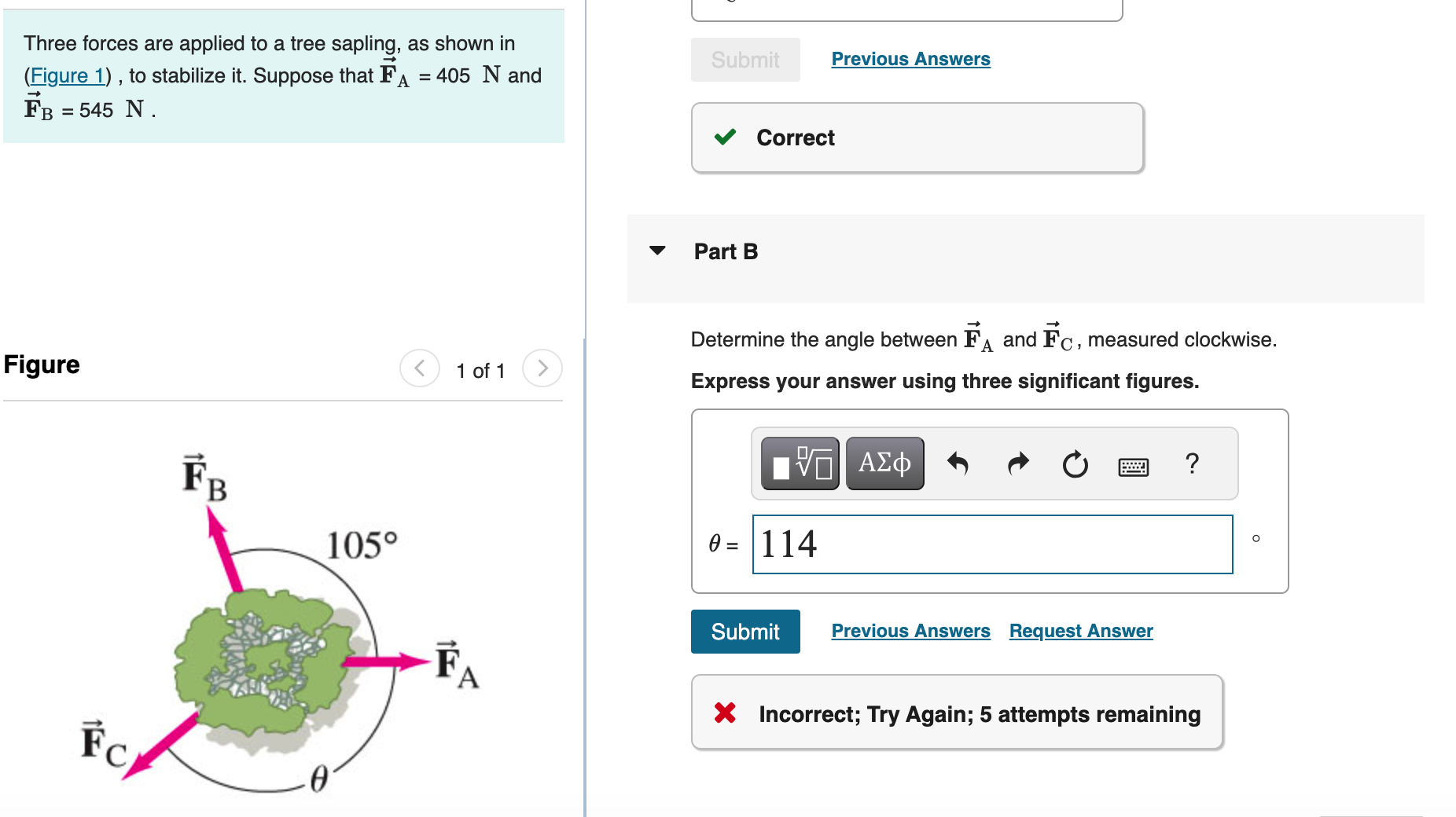 Solved Three forces are applied to a tree sapling, as shown | Chegg.com