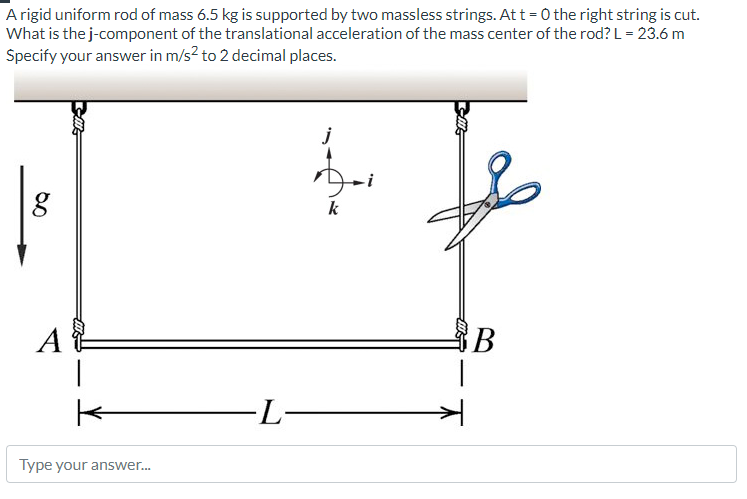 Solved A rigid uniform rod of mass 6.5 kg is supported by | Chegg.com