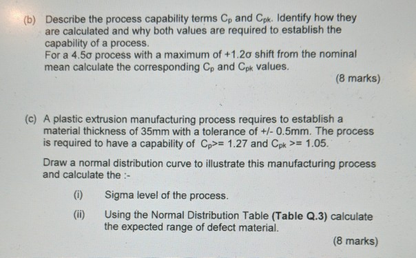 Describe the process capability terms Cp and Cpk. | Chegg.com