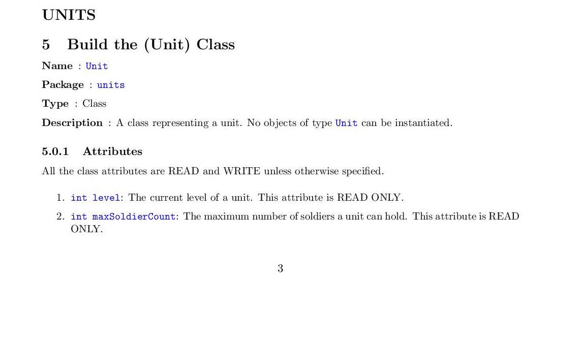 Solved UNITS 5 Build the (Unit) Class Name : Unit Package : | Chegg.com