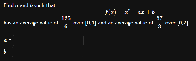 Solved Find a and b such that f(x)=x2+ax+b has an average | Chegg.com