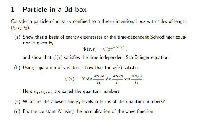 Solved 1 Particle in a 3d box Consider a particle of mass m | Chegg.com