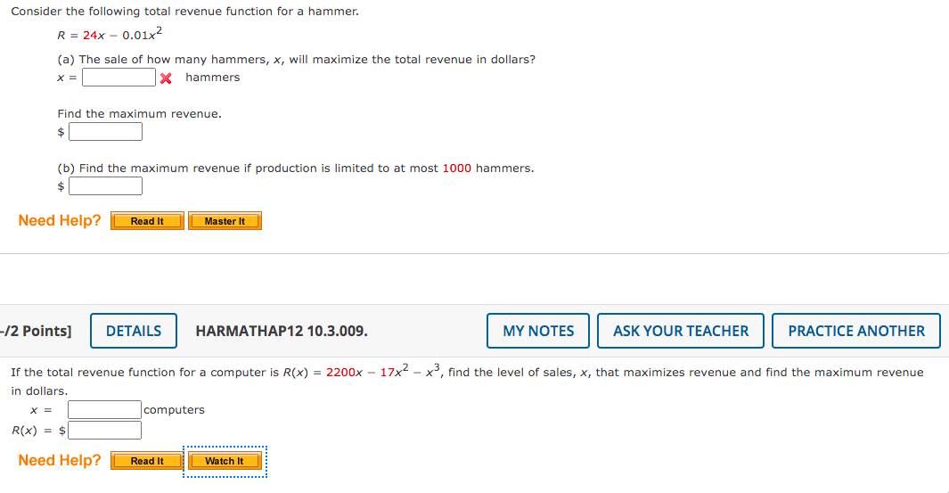 Solved Consider the following total revenue function for a | Chegg.com