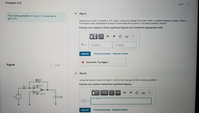 Solved KHWT Problem 5.8 The inverting amplifier in (Figure | Chegg.com