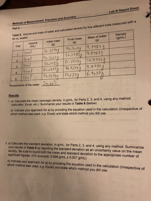 Solved Lab B Report Sheet s of Measurement: Precision and | Chegg.com