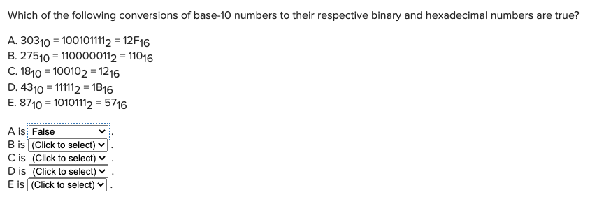Solved Which of the following conversions of base- 10 | Chegg.com