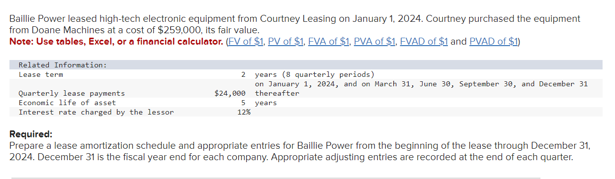 Solved Baillie Power leased high-tech electronic equipment | Chegg.com