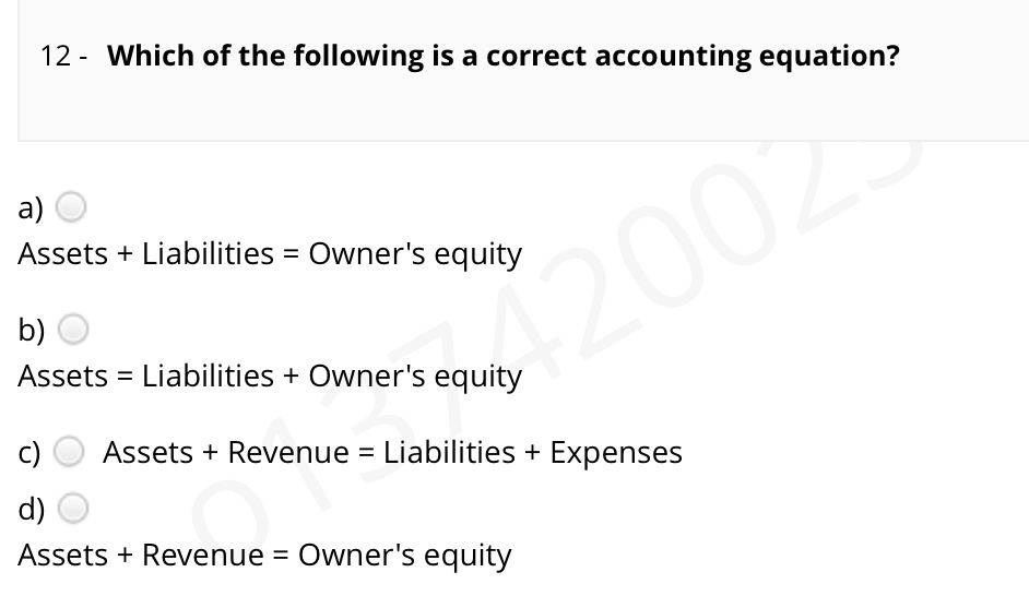 Solved 12 - Which of the following is a correct accounting | Chegg.com