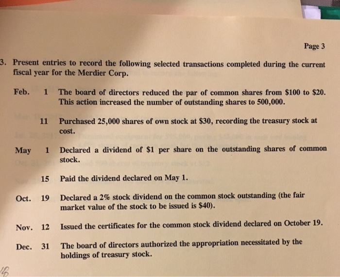 Solved Page 3 3. Present entries to record the following | Chegg.com