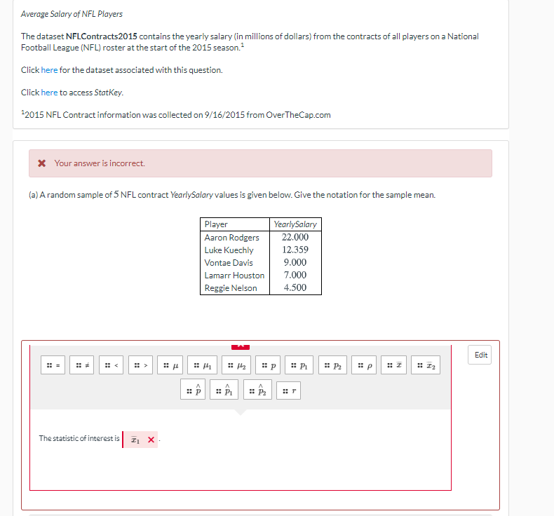 Solved Average Salary of NFL Players The dataset | Chegg.com