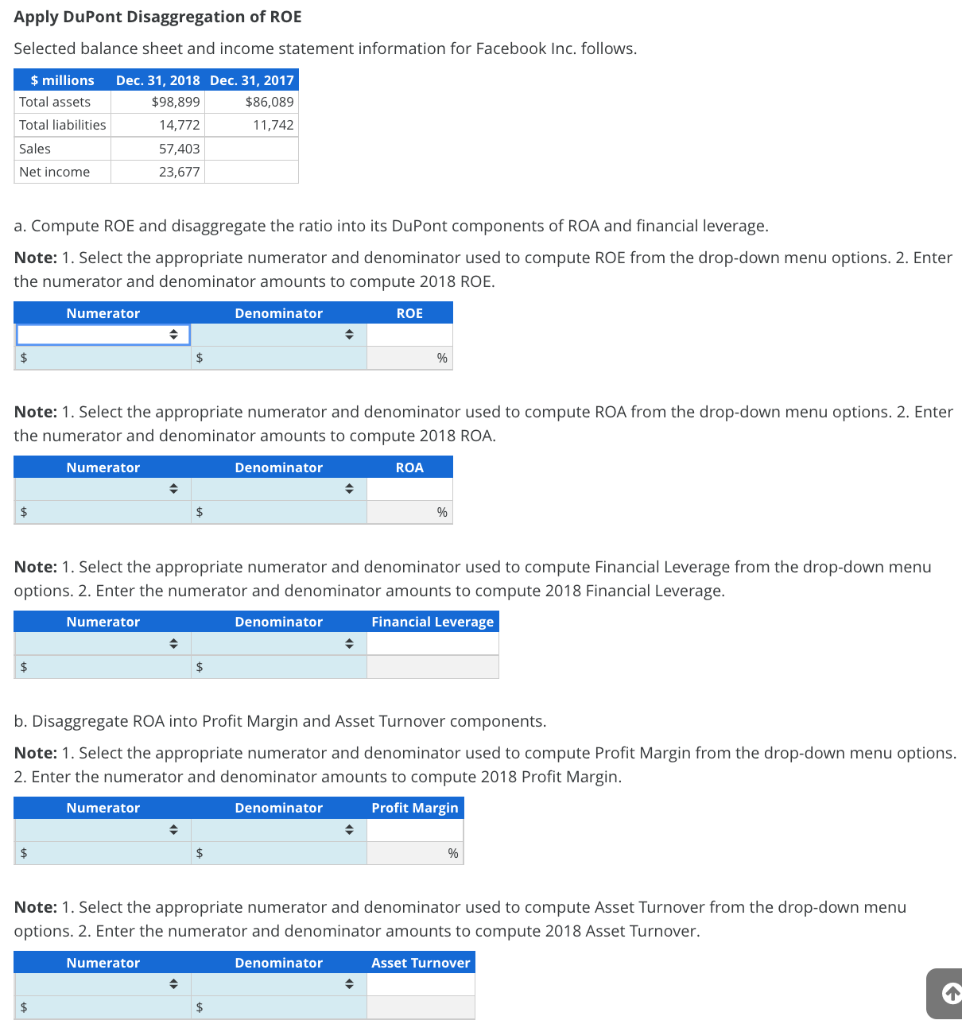 Solved Apply DuPont Disaggregation of ROE Selected balance | Chegg.com
