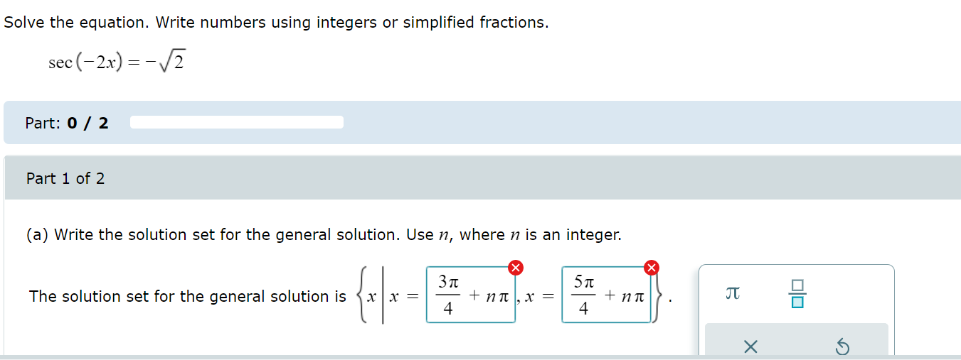 Solved Solve the equation. Write numbers using integers or | Chegg.com