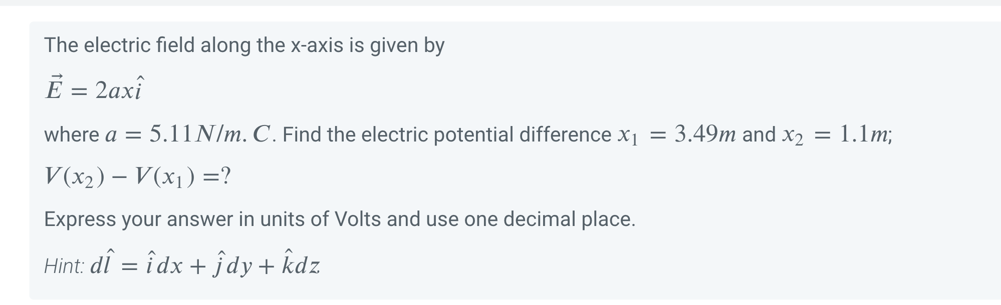 Solved The electric field along the x-axis is given by | Chegg.com