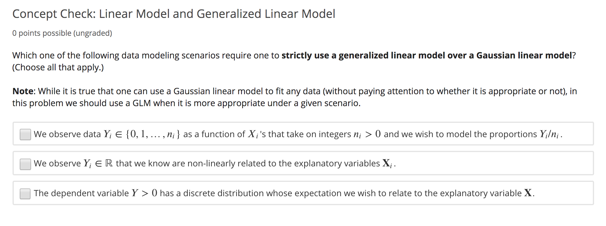 Solved Concept Check: Linear Model and Generalized Linear | Chegg.com