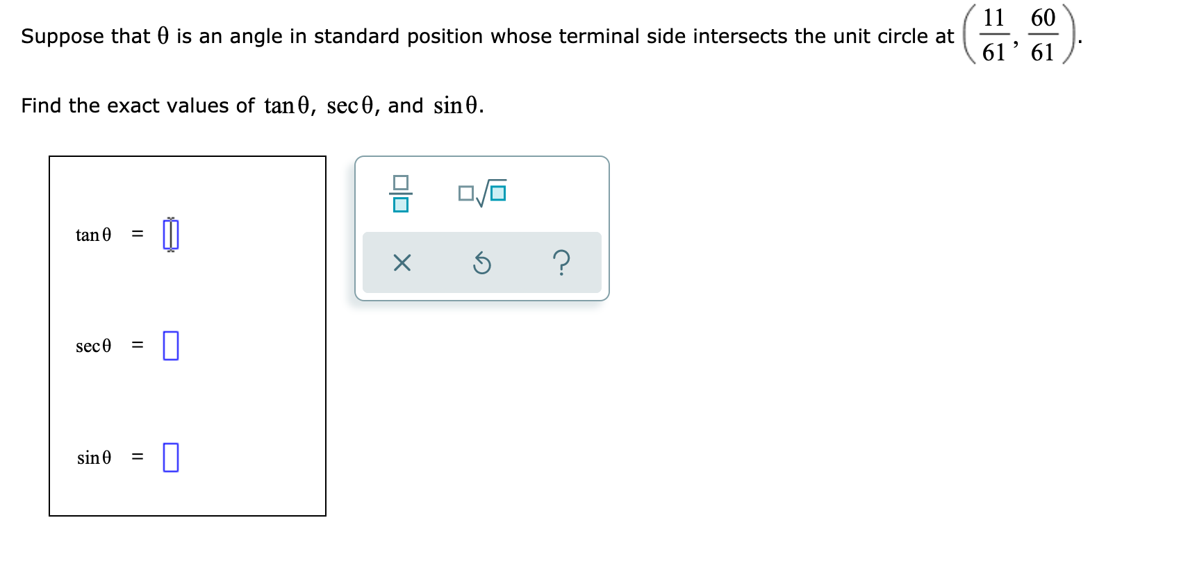 Solved Suppose that is an angle in standard position whose | Chegg.com