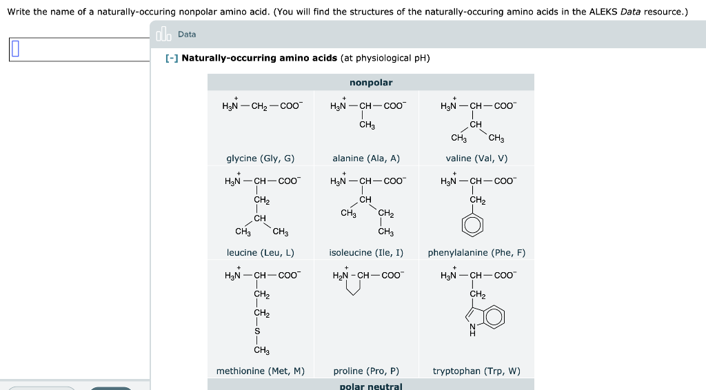 Solved Write the name of a naturally occuring nonpolar amino | Chegg.com