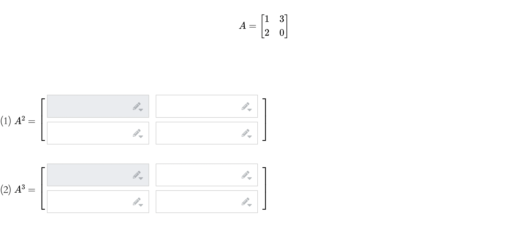 Solved A=[1230] A2= A3= ]]] | Chegg.com