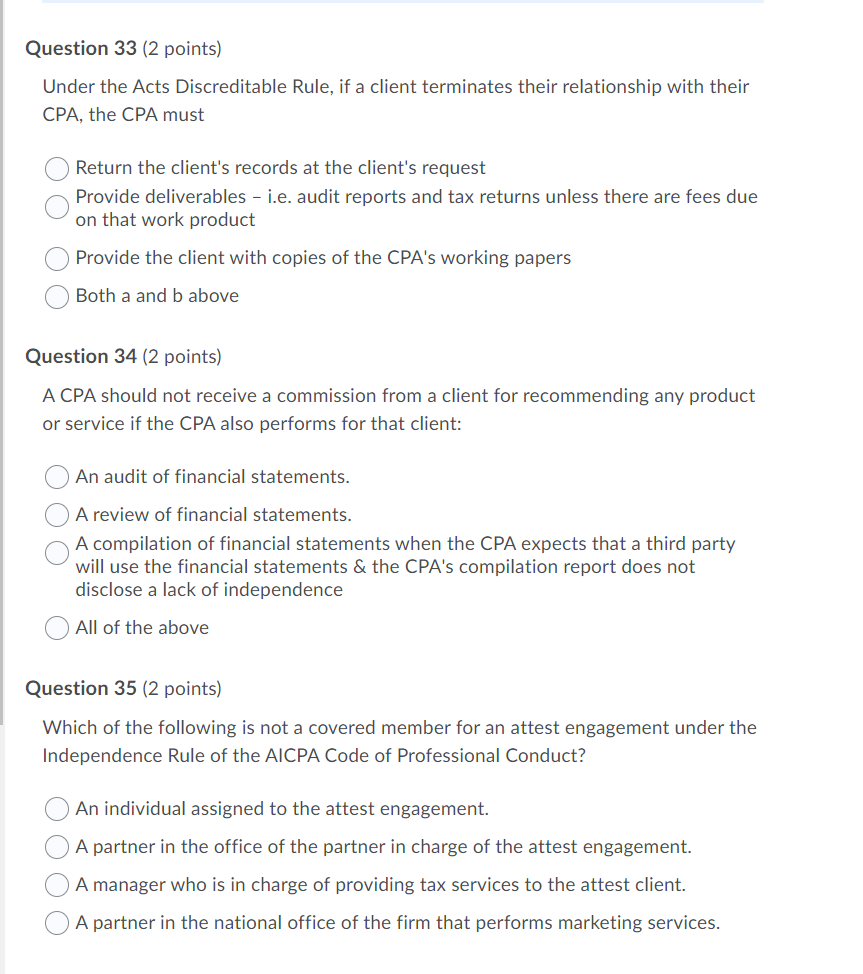 Solved Question 33 (2 points) Under the Acts Discreditable | Chegg.com