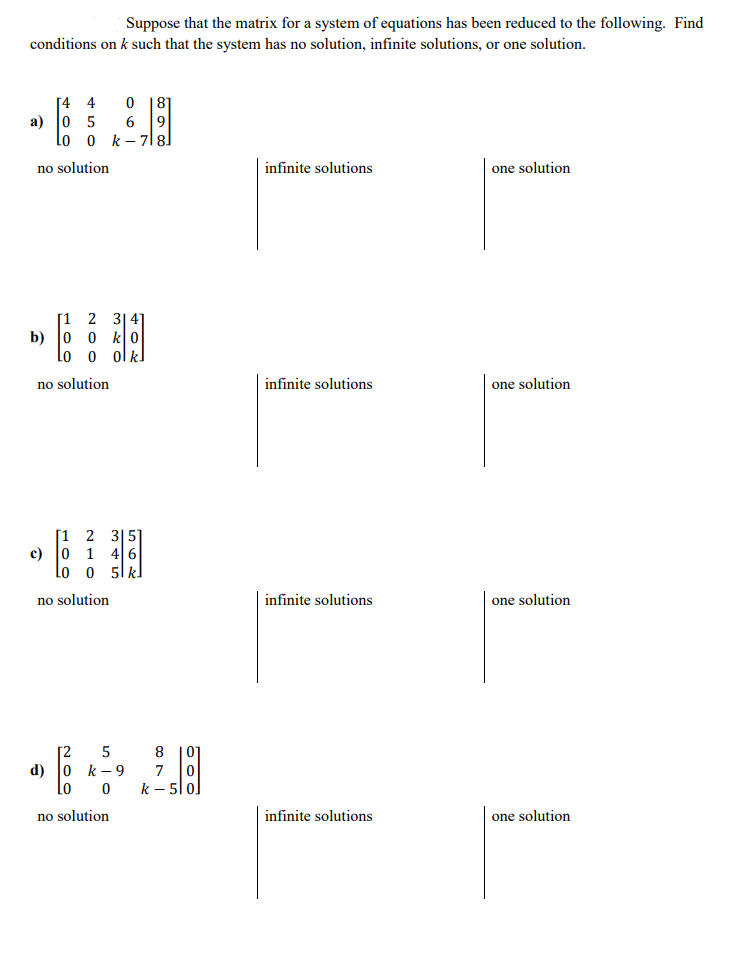 Solved Suppose that the matrix for a system of equations has | Chegg.com