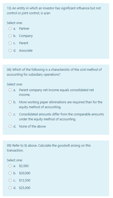 Solved 13) An entity in which an investor has significant | Chegg.com