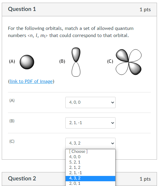 Solved Question 1 1 pts For the following orbitals, match a | Chegg.com