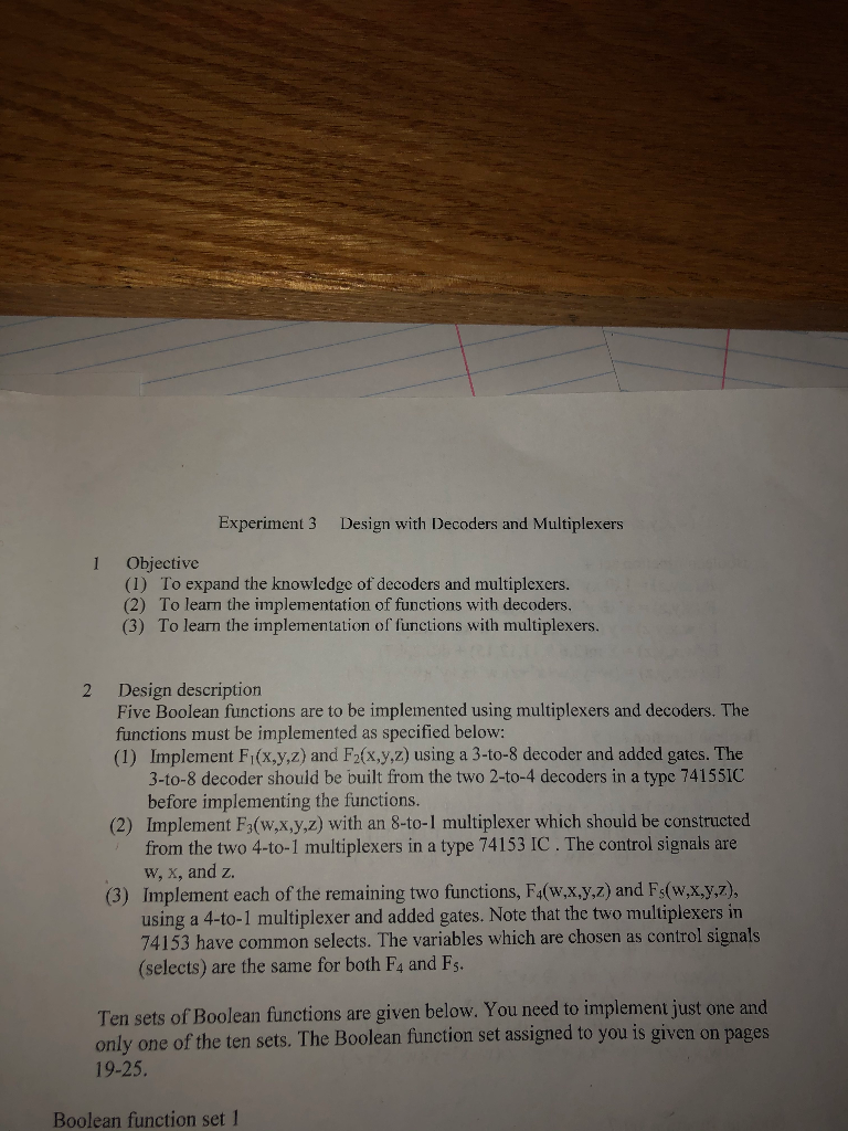 Experiment 3 Design with Decoders and Multiplexers 1 | Chegg.com