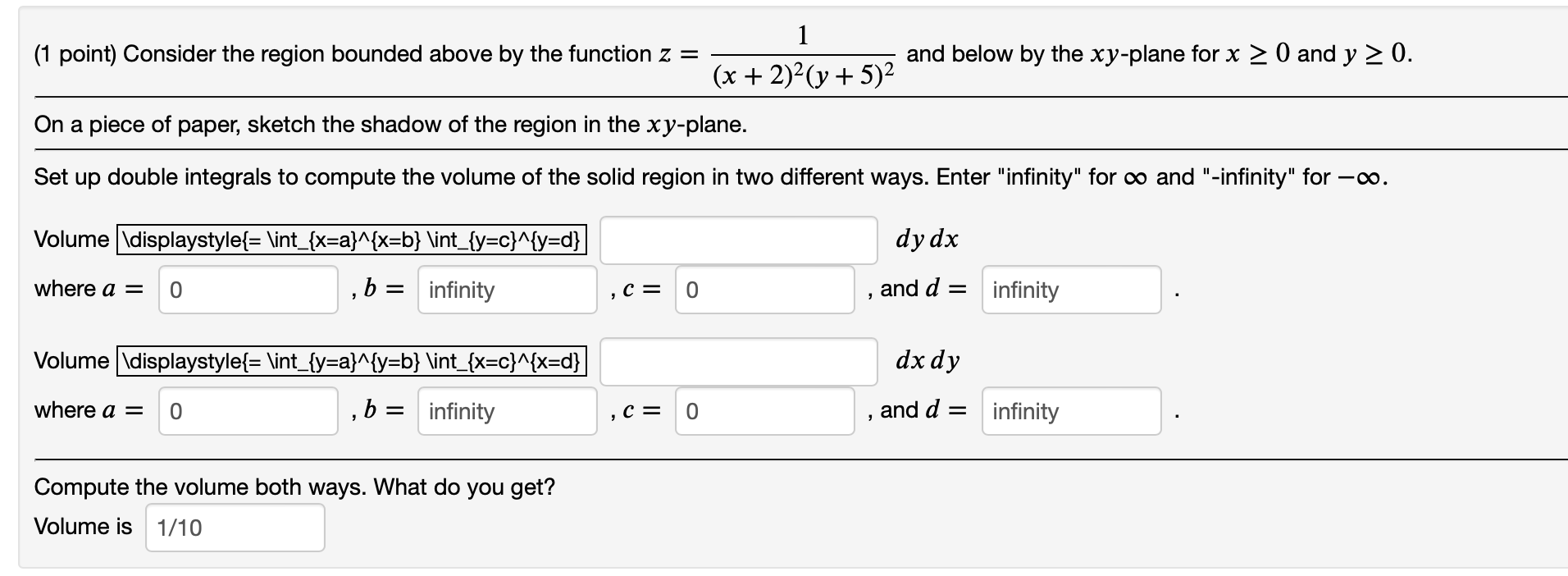 Solved (1 point) Consider the region bounded above by the | Chegg.com