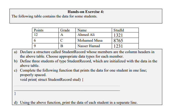 Solved Hands-on Exercise 4: The following table contains the | Chegg.com
