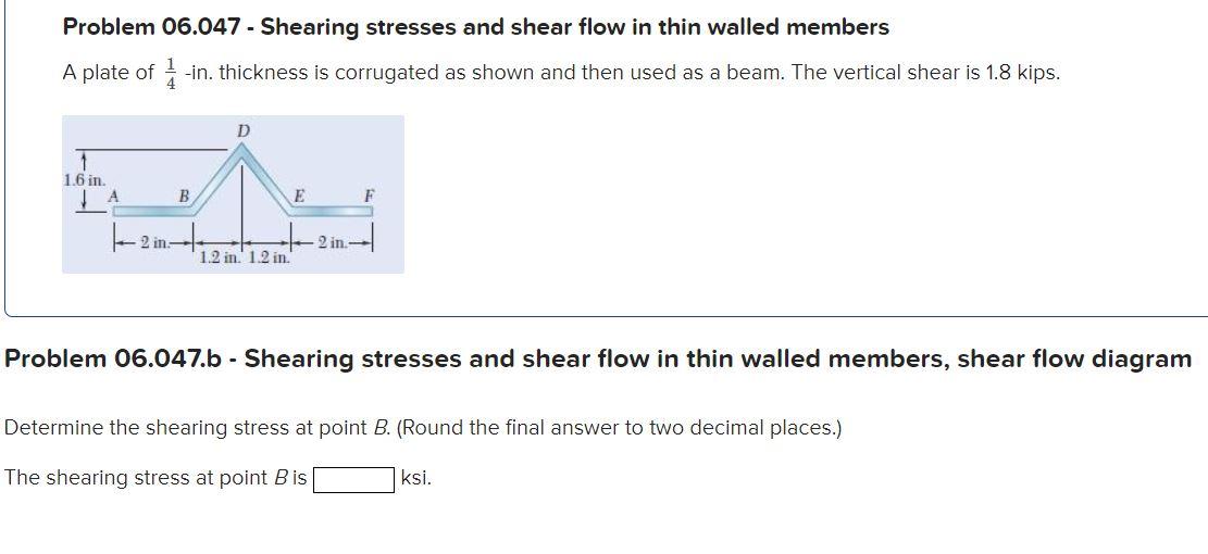 Solved Problem 06.047 - Shearing stresses and shear flow in | Chegg.com