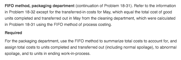 FIFO method, packaging department (continuation of | Chegg.com