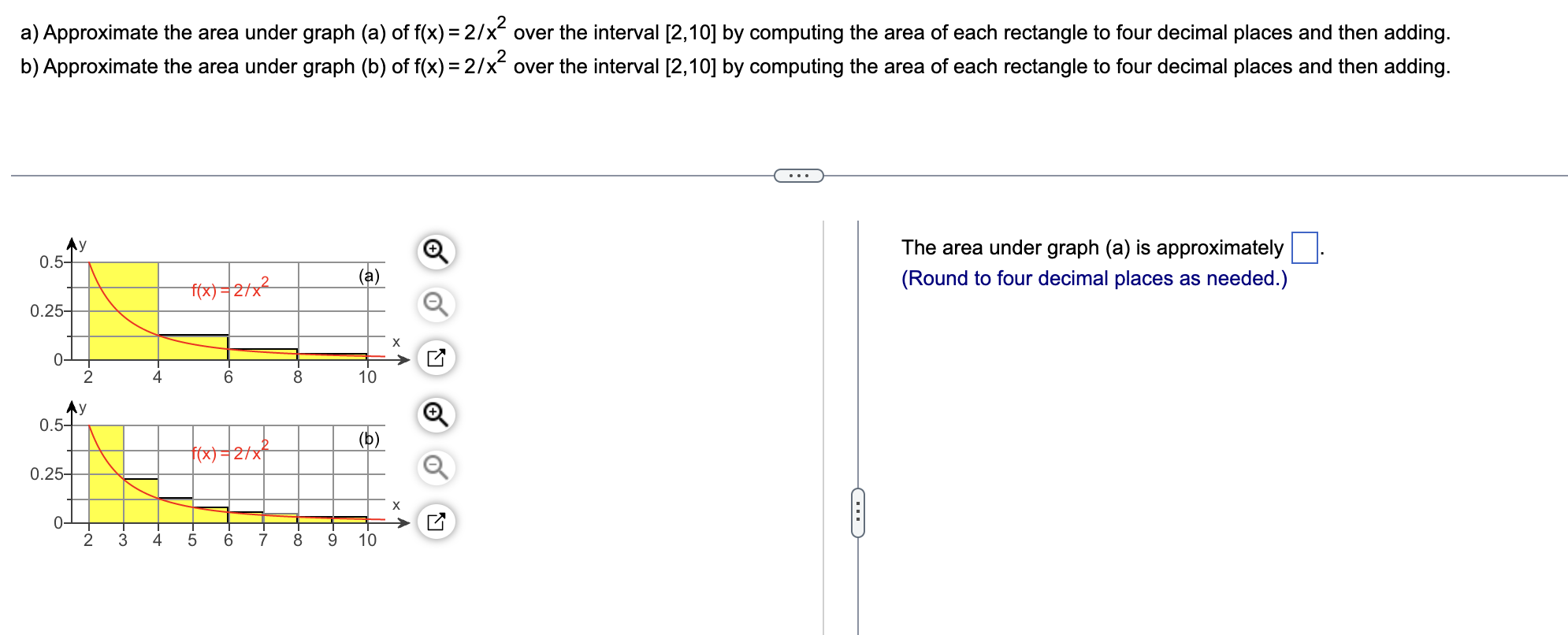 Solved a) Approximate the area under graph (a) of f(x)=2/x2 | Chegg.com